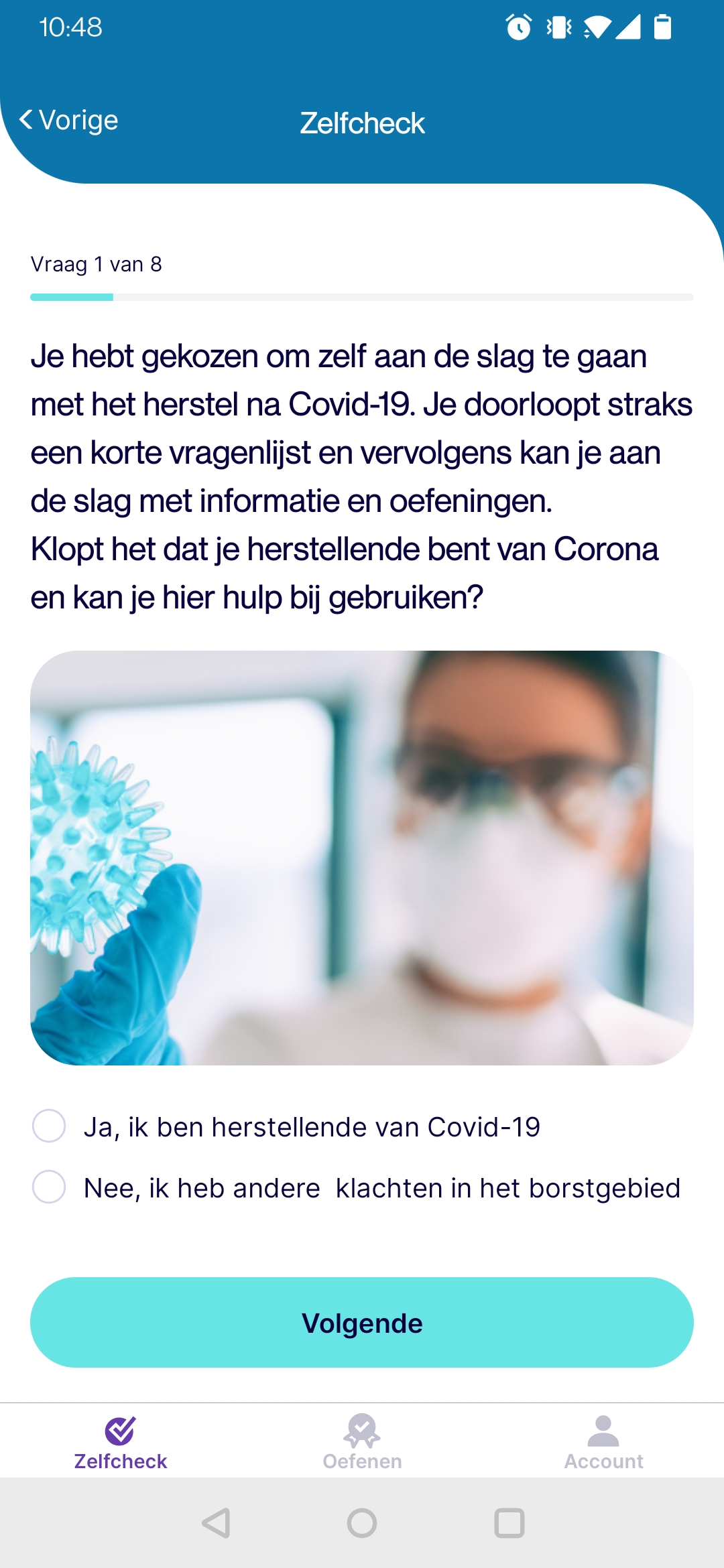 Vragenlijst weergave 1 – Fysio zelfcheck